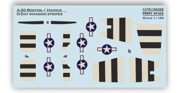 A-20 Boston Havoc D-Day Invasion Stripes Decals 144-028 1/144