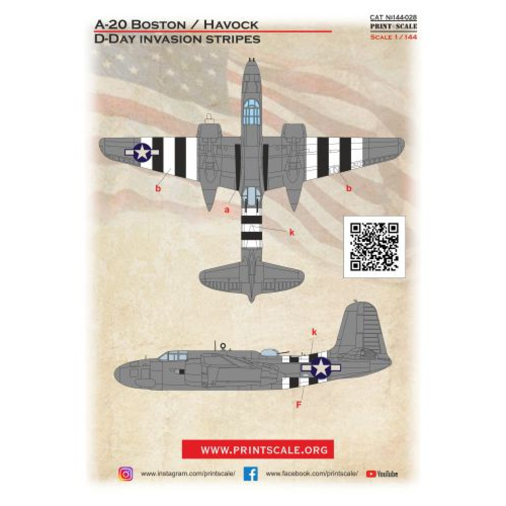 A-20 Boston Havoc D-Day Invasion Stripes Decals 144-028 1/144
