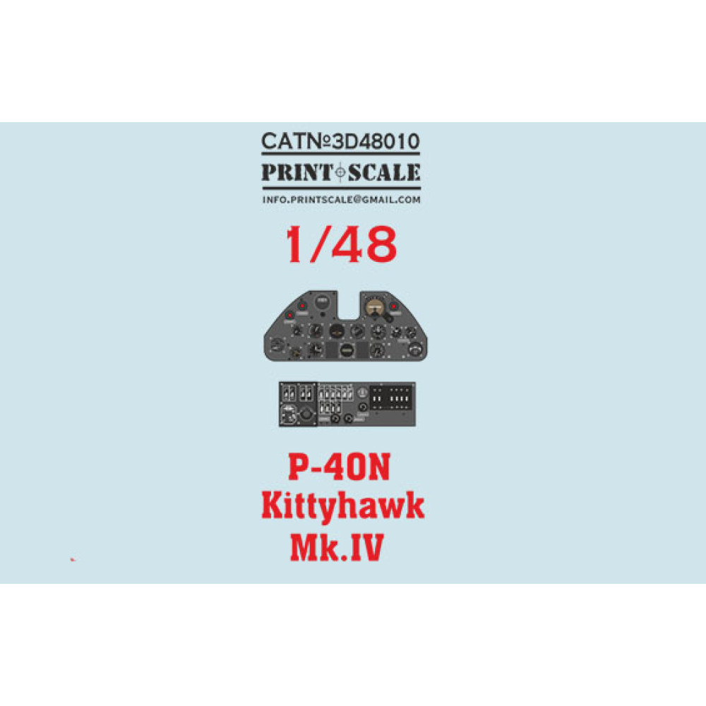 Instrumental panel P-40N Kittyhawk Mk.IV / 3D48-010 / Scale 1:48