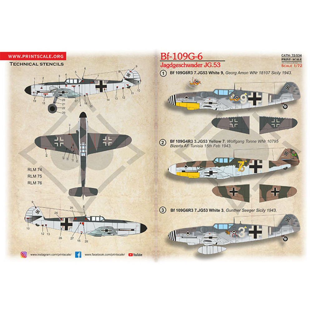Buy Bf-109G-6 Jagdgeschwader JG.53 1:72 Scale Model Kit - 72-534 | Print Scale