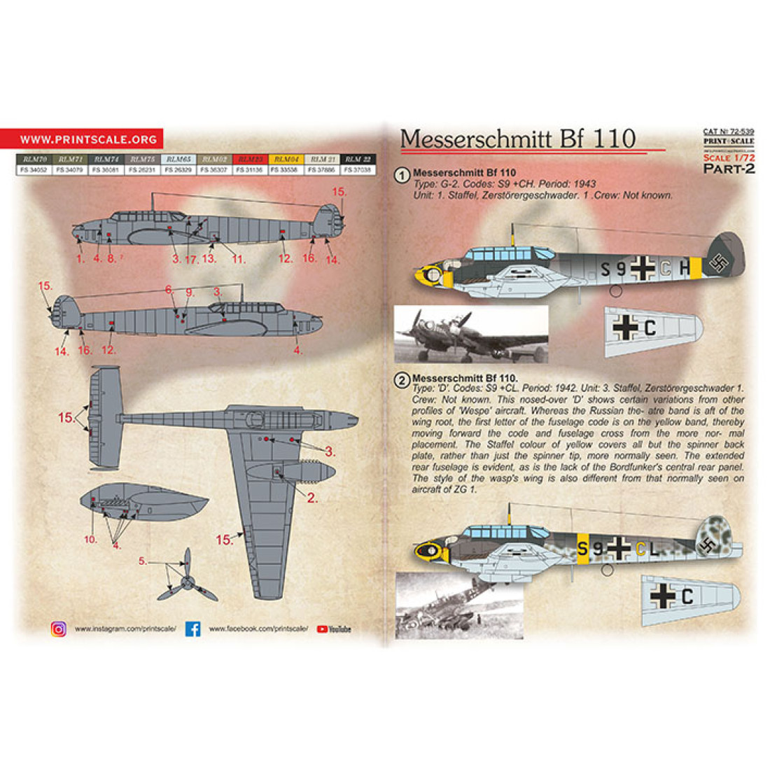 Messerschmitt Bf 110 Part 2 1/72 72-539| Print Scale Decals