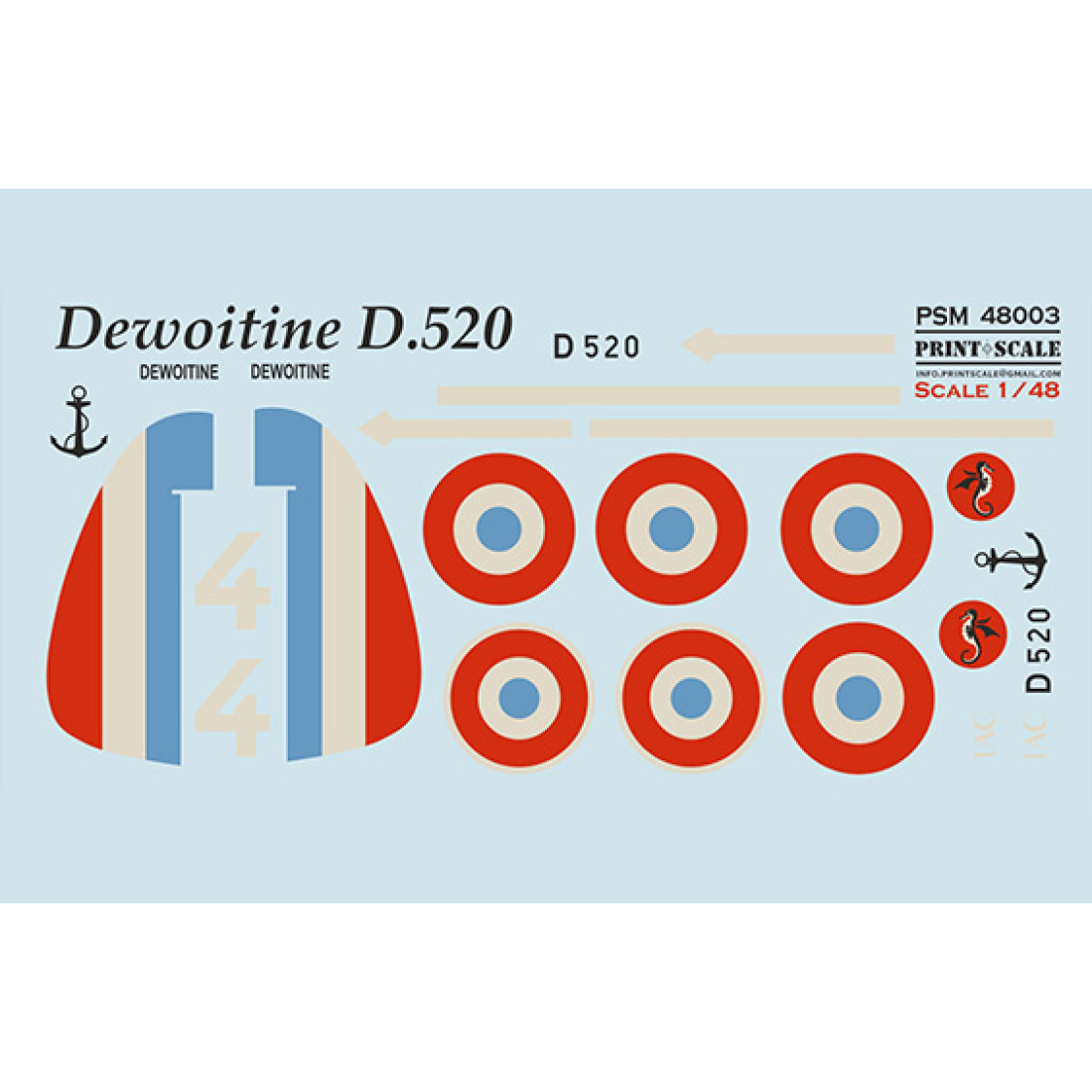 Buy Dewoitine D.520 mask +decal+3D decal / PSM48003 / Scale 1:48
