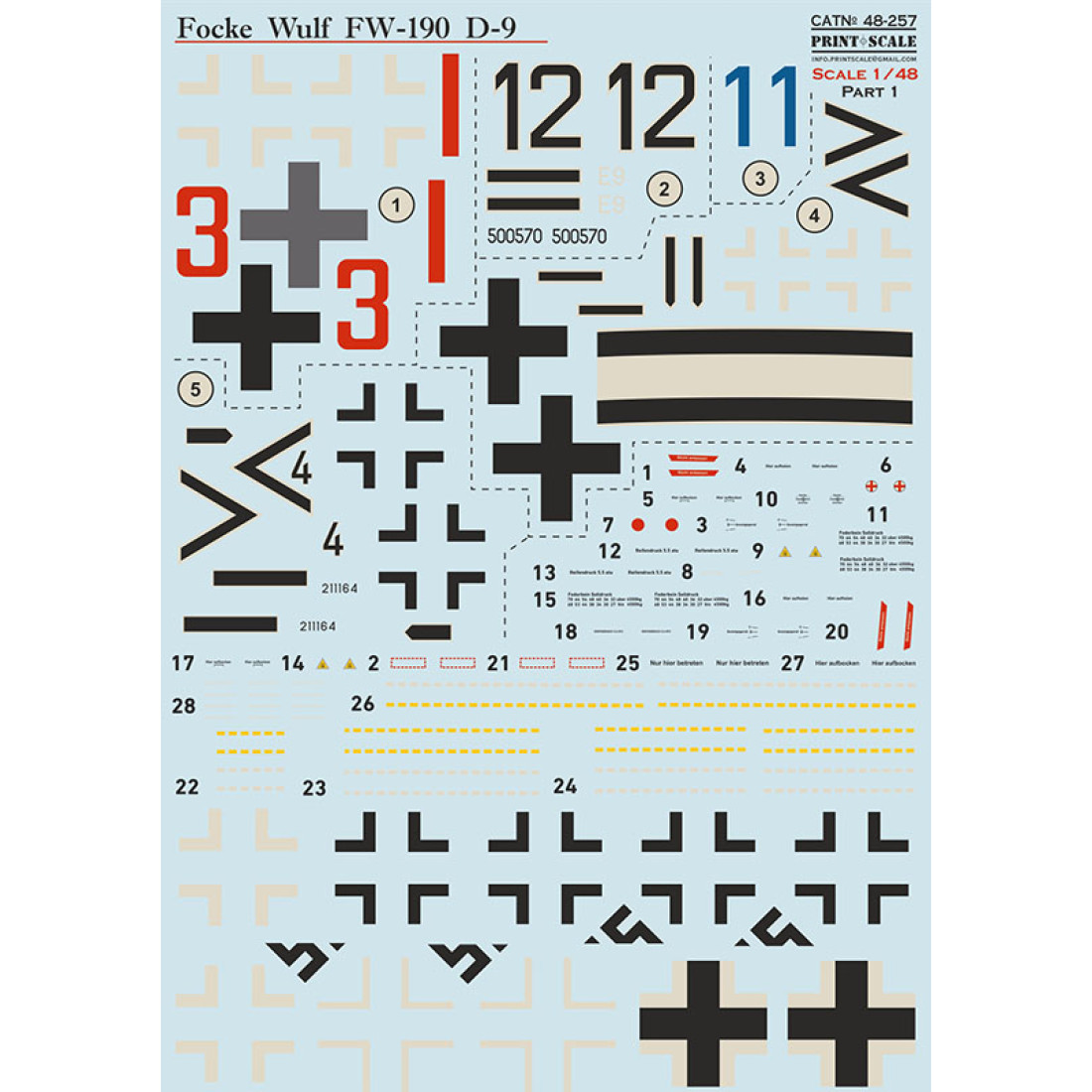 Fw.190 D-9 Part-1 / 48-257 / Scale 1:48 | WWII German Aircraft Model Decals