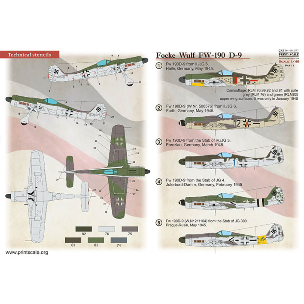 Fw.190 D-9 Part-1 / 48-257 / Scale 1:48 | WWII German Aircraft Model Decals