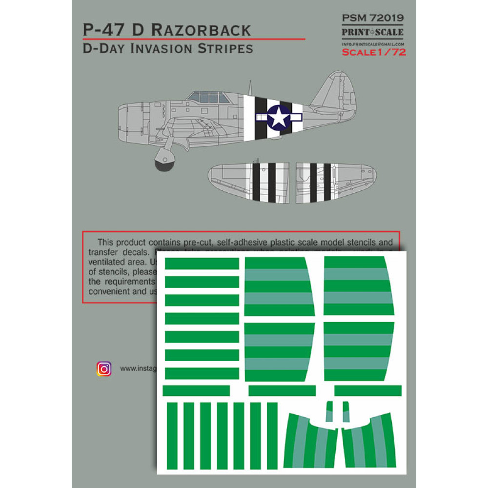 P-47D Razorback D-Day Invasion Stripes 1/72 PSM72019 | Print Scale Mask ...
