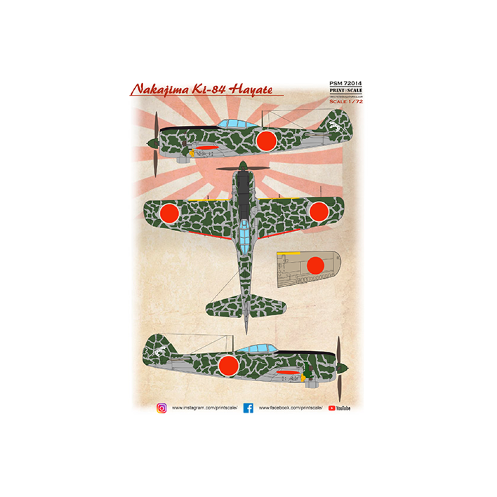 Nakajima Ki-84 Hayate Painting Mask & Decals PSM72014 Scale 1/72