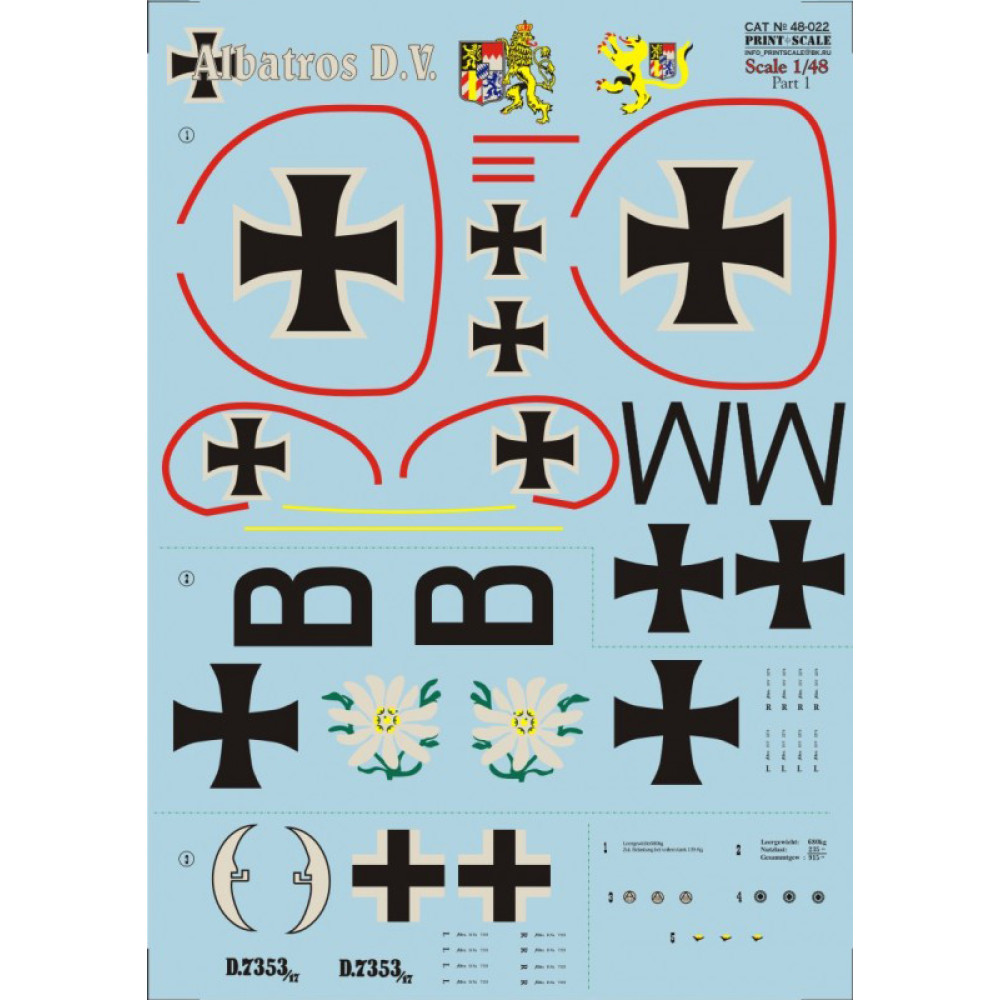 Albatros D.V. Part 1 / 48-022 / Decal Set - Review and Information ...
