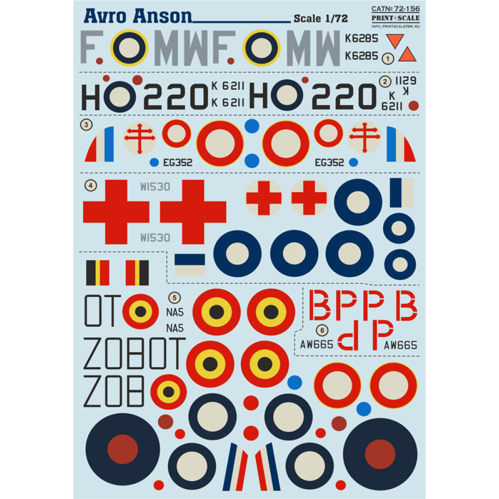 Avro Anson / 72-156 / Product Name: Avro Anson Mk.l, K6285/MW-F, No.321 ...