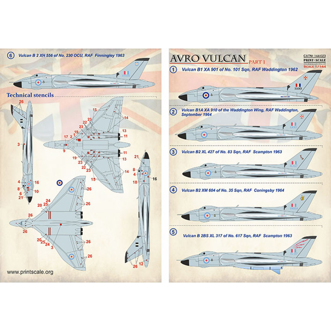 Avro Vulcan RAF Decals 1/144 Cold War Bombers 144-023
