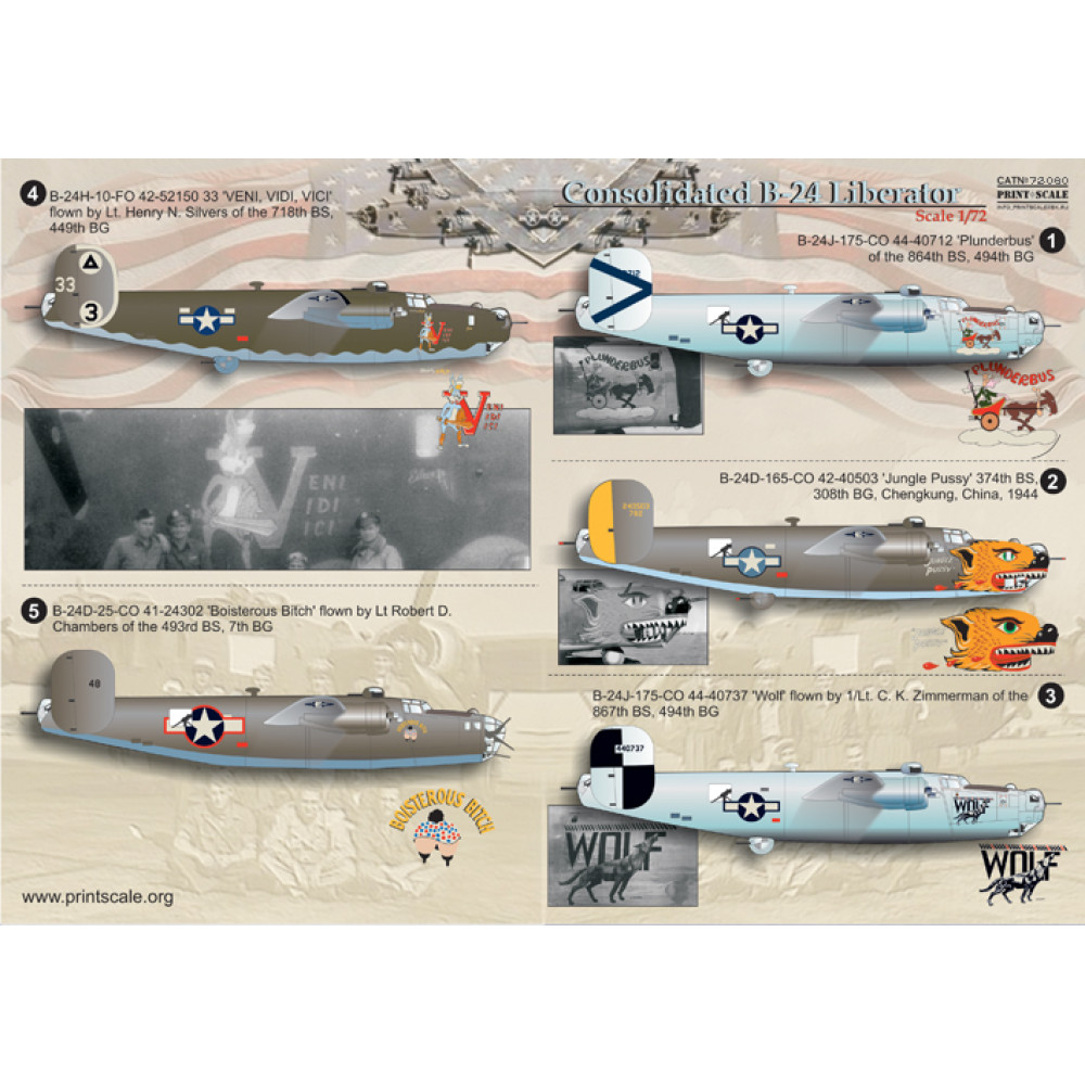 B-24 Liberator Model Decals | 864th, 374th, 867th, 718th, 493rd BS ...