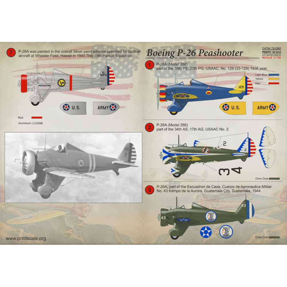 Boeing P-26 Peashooter Model 266: 55th PS, 20th PG, USAAC, No. 129 (33-129), 1936, Scale: 1/72