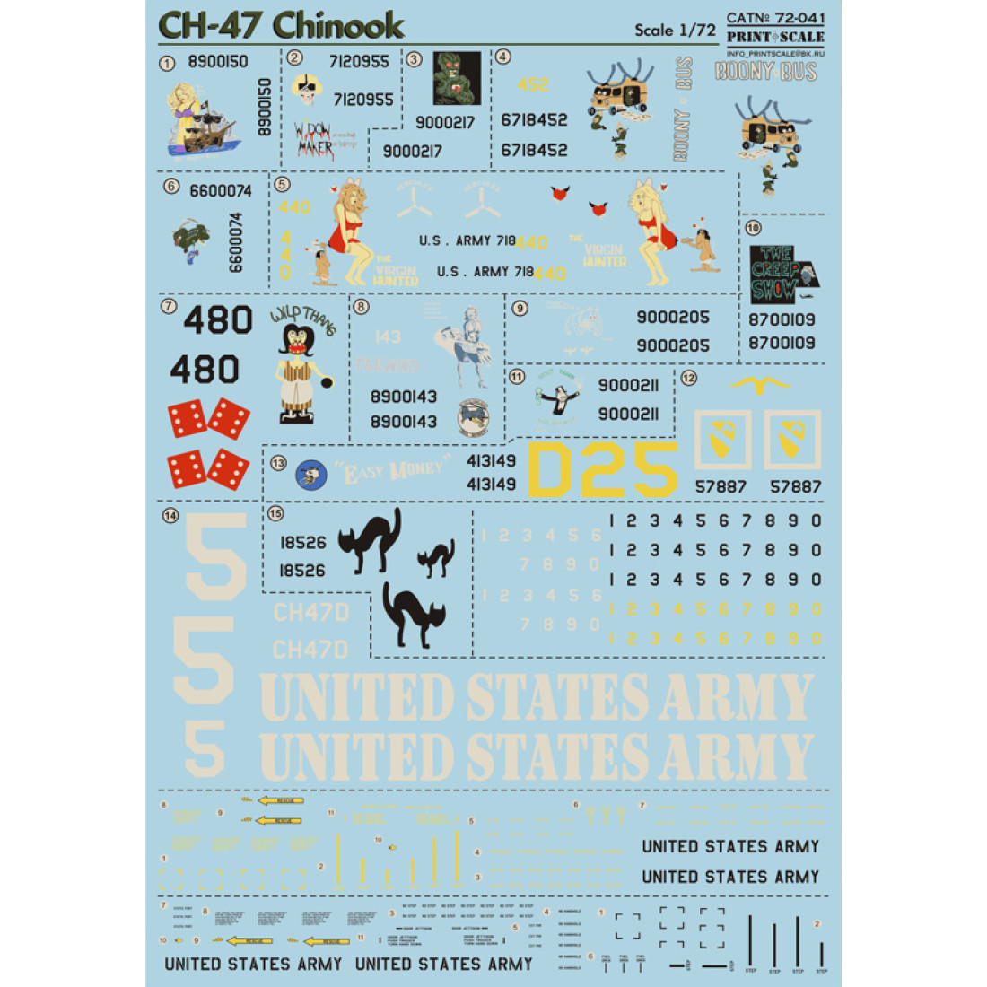 CH-47 CHINOOK Decals 72-041, Scale 1/72 - Printscale Decals