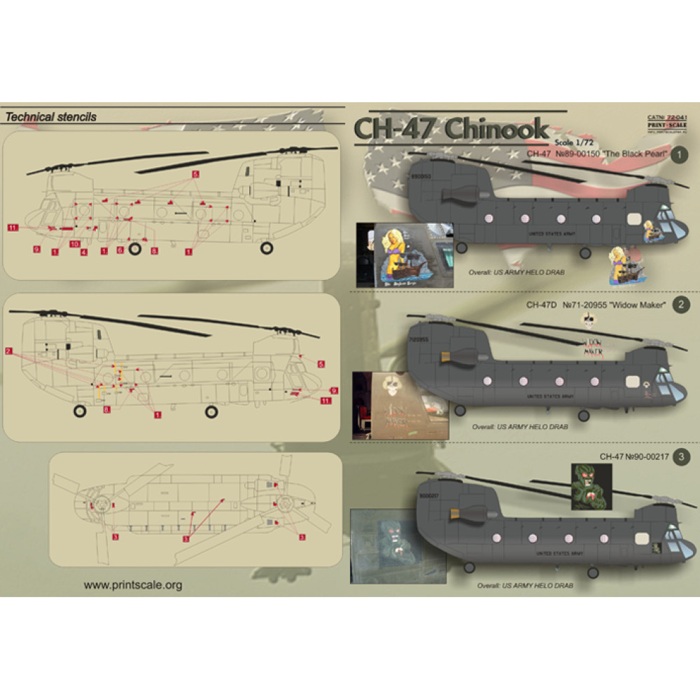 CH-47 CHINOOK Decals 72-041, Scale 1/72 - Printscale Decals