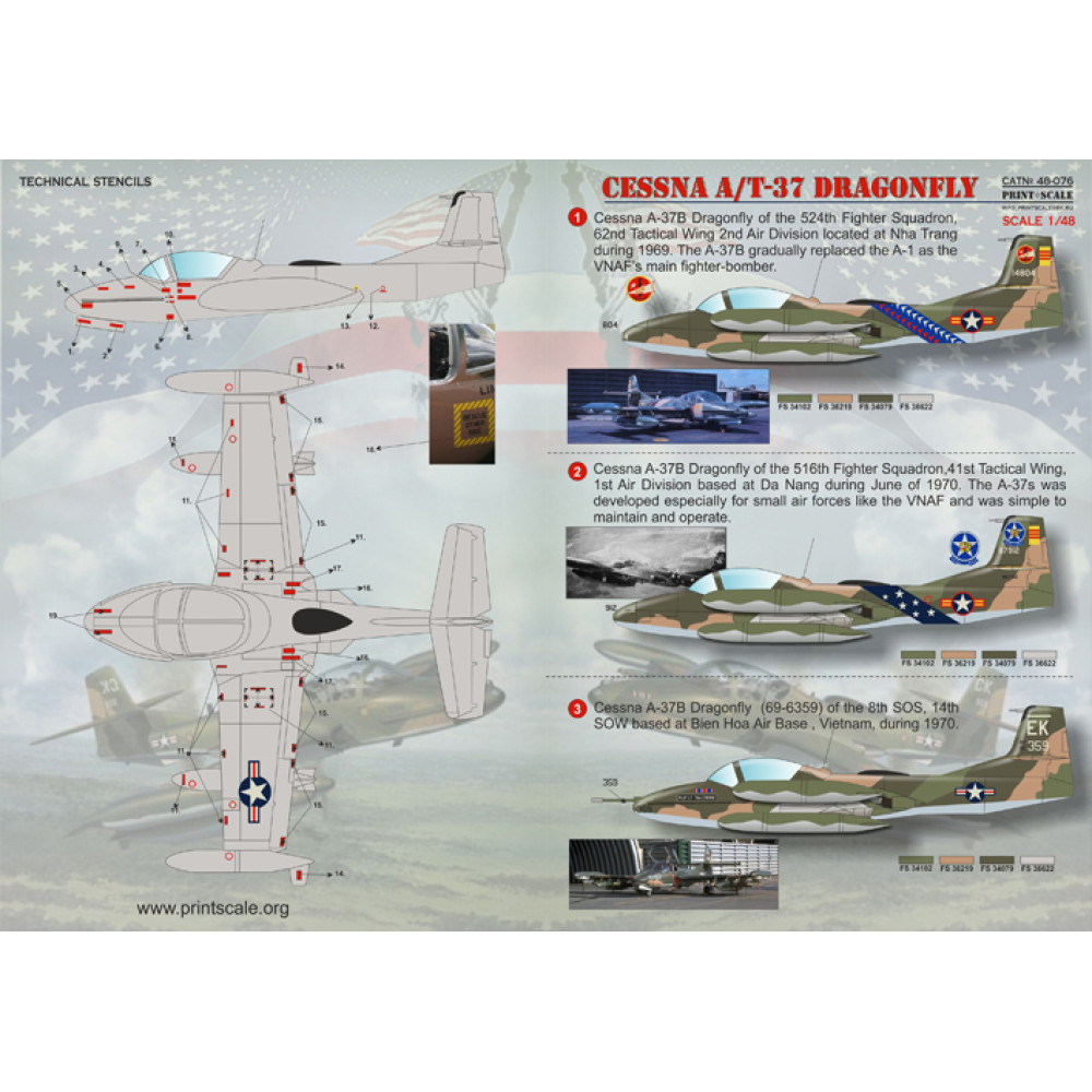 Cessna A/T-37 Dragonfly 48-076 - VNAF Fighter-Bomber Aircraft, Scale: 1/48