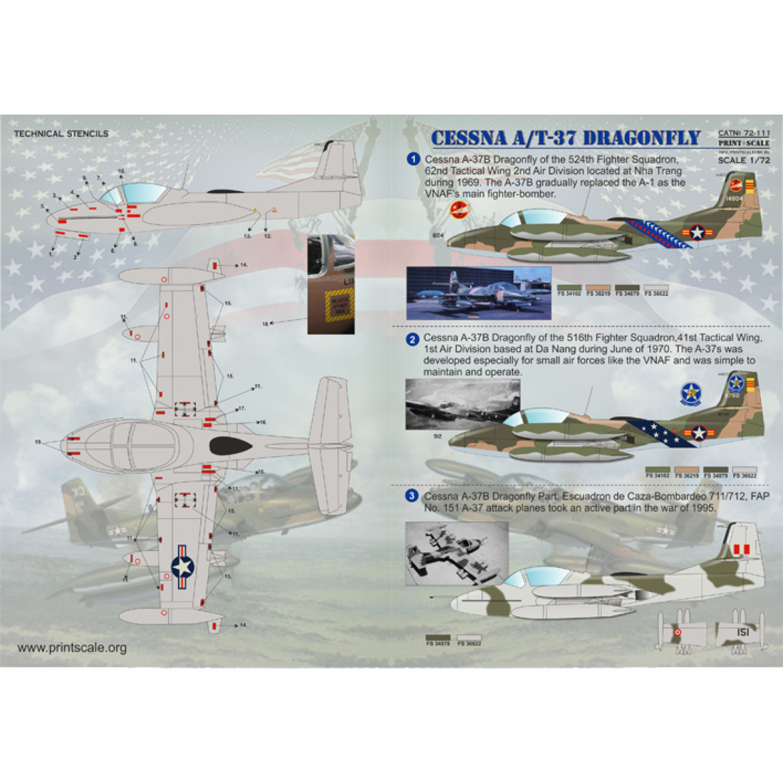 Cessna A/T-37 Dragonfly Decals 1/72 (72-111) | Print Scale