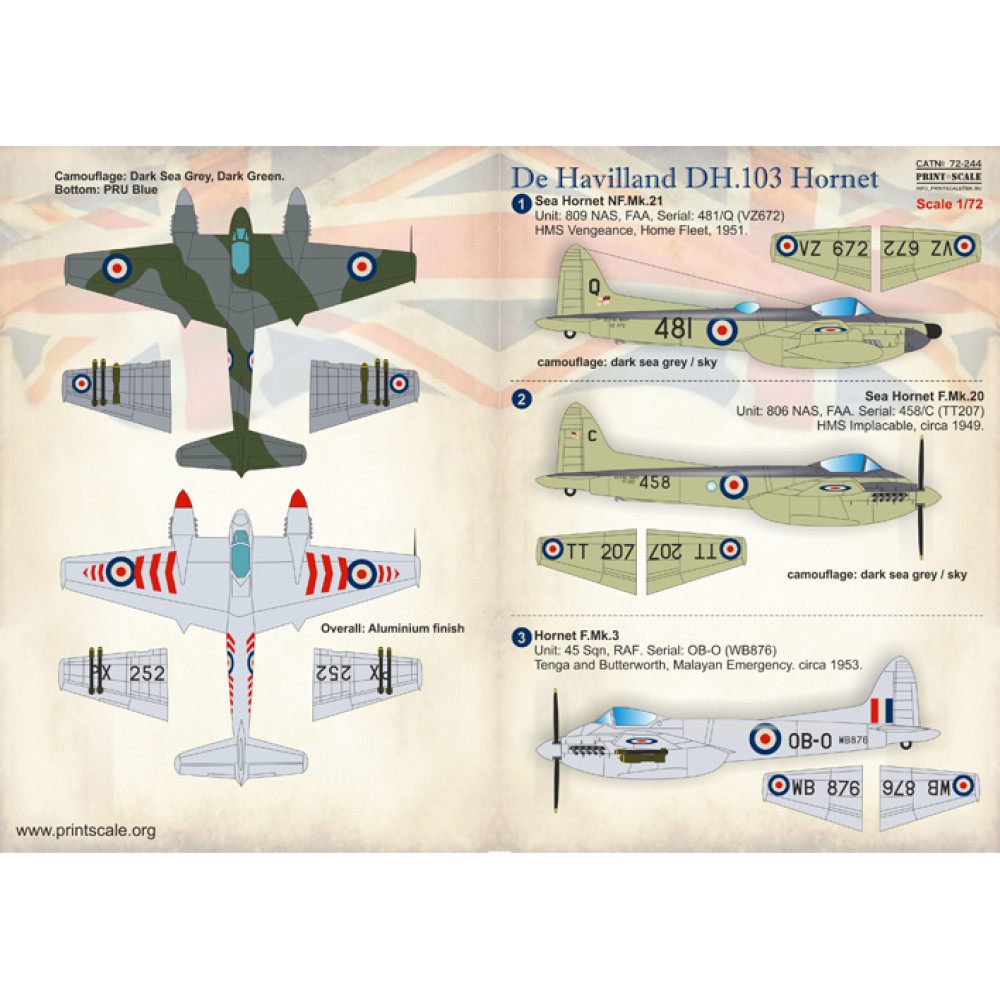 De Havilland DH.103 Hornet / 72-244 / - www.printscale.org, Scale: 1/72