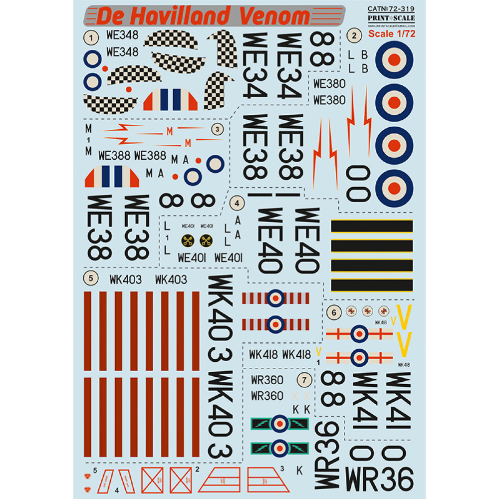 De Havilland Venom Decals 72-319 for 1/72 Scale Models - Printscale