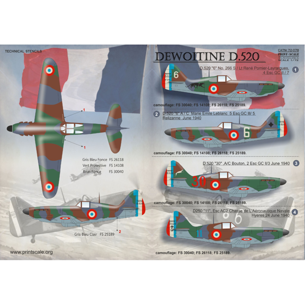 Buy Dewoitine D.520 / 72-078 Model Kit online at Printscale.org, Scale ...