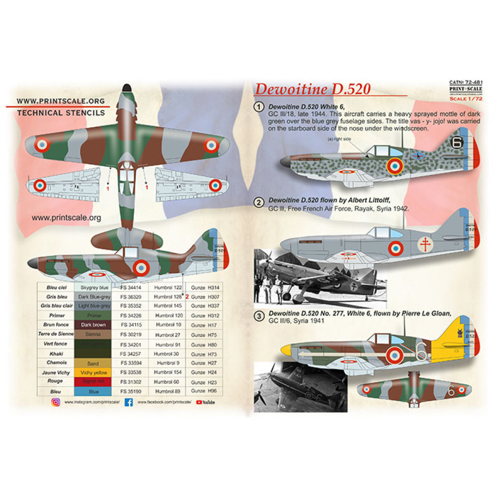 Dewoitine D.520 Decals 1/72 Part 2 French Fighter 72-481