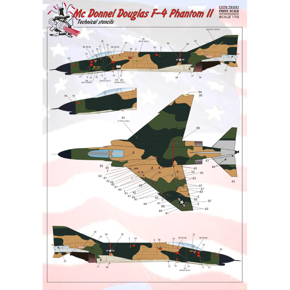 Shop F-4 Phantom Technical Stencils | Printscale.org, Scale: 1/72