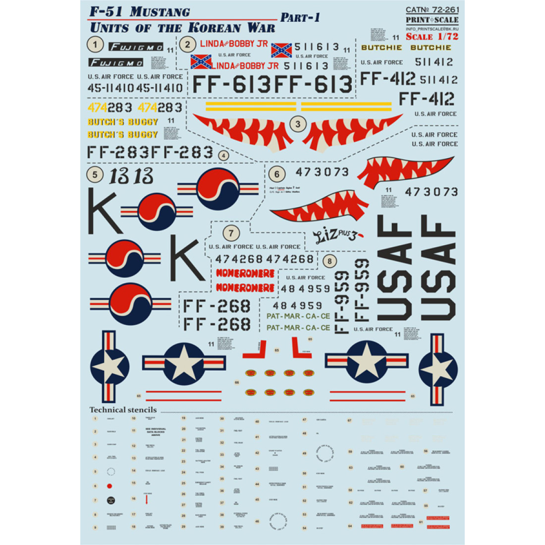 F-51 Mustang Korean War Decals 1/72 USAF Mustang Set