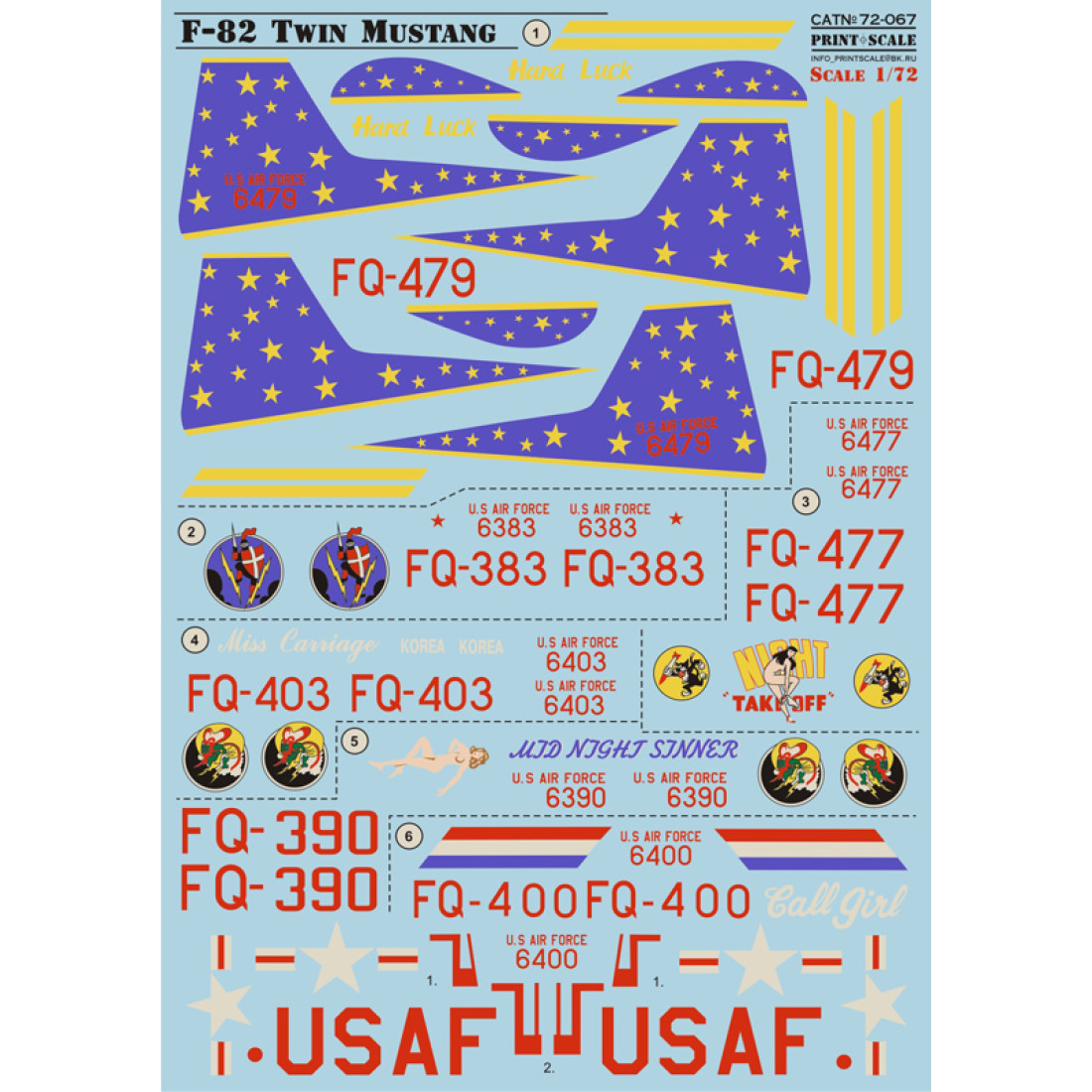 F-82 Twin Mustang Models - USAF Aircraft Decals | Printscale, Scale: 1/72