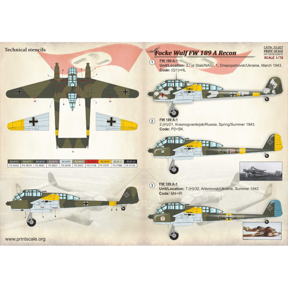 Focke Wulf Fw-189 A Recon / 72-207 - Buy at PrintScale.org, Scale: 1/72