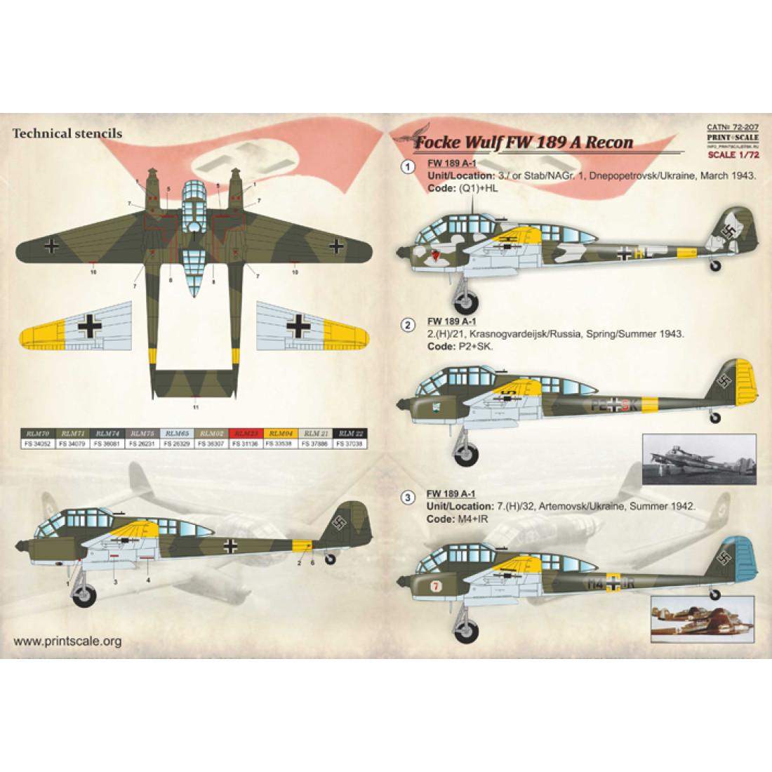 Focke Wulf Fw-189 A Recon / 72-207 - Buy at PrintScale.org, Scale: 1/72