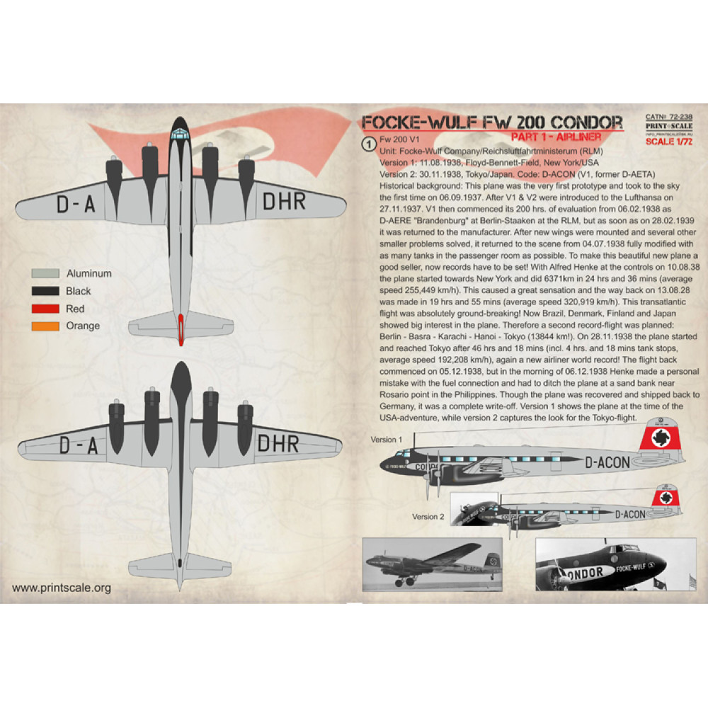 Focke-Wulf Fw 200 Condor, Part 1 / 72-238 | Printscale.org, Scale: 1/72