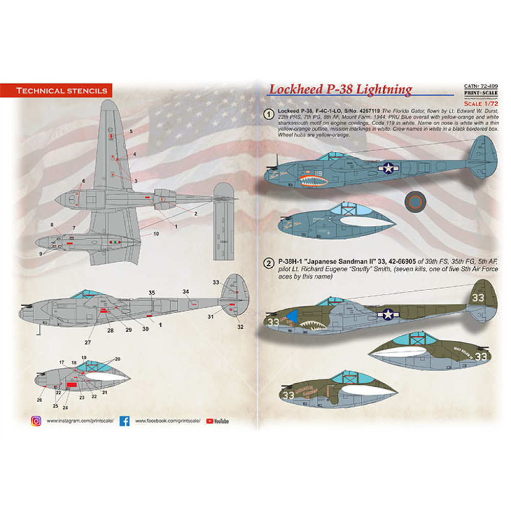 Lockheed P-38 Lightning Model Kits - 72-499 Florida Gator, Japanese ...