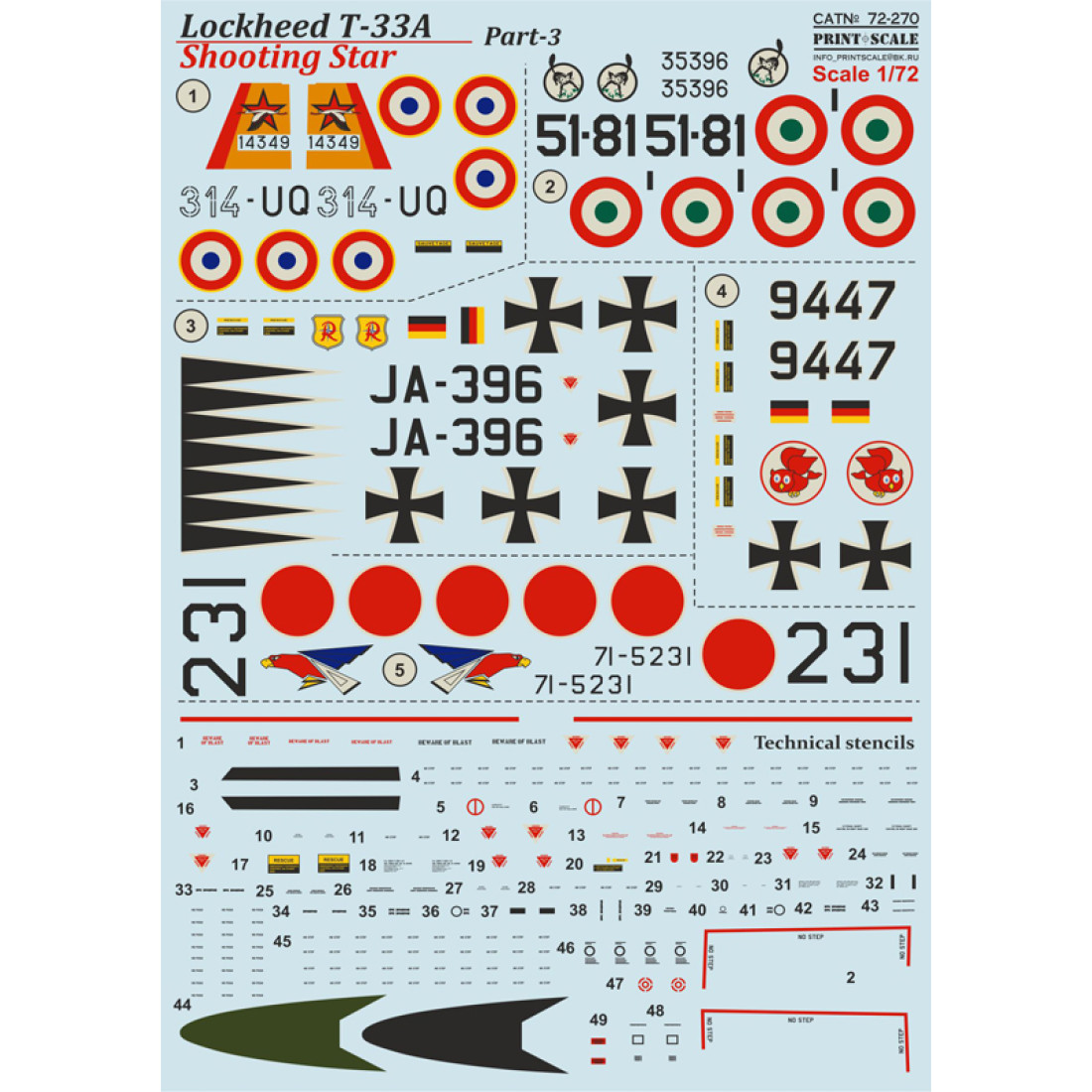 Lockheed T-33 Shooting Star Part-3 / 72-270 - Printscale.org, Scale: 1/72