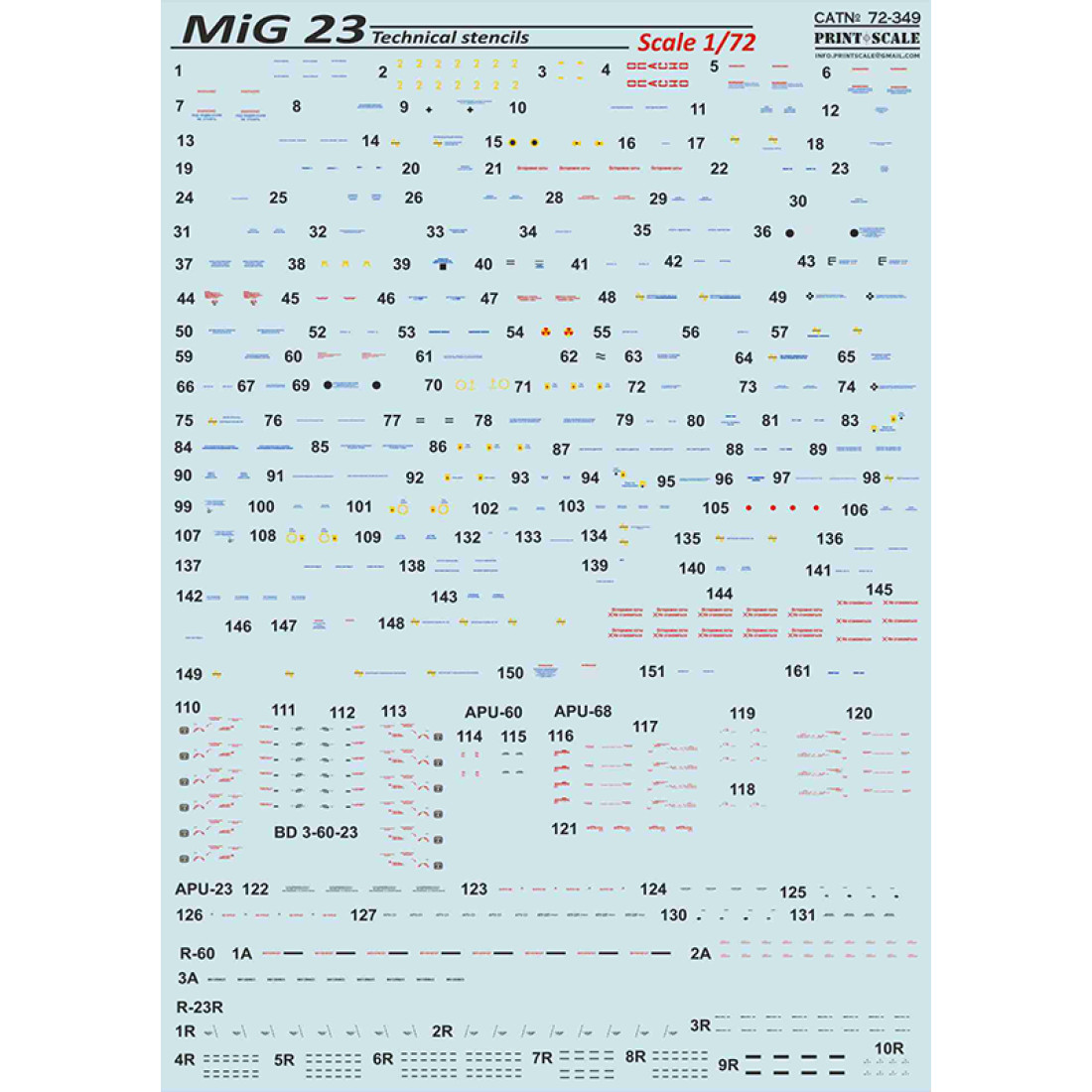 MIG 23 Technical Stencils (72-349) at PrintScale.org, Scale: 1/72