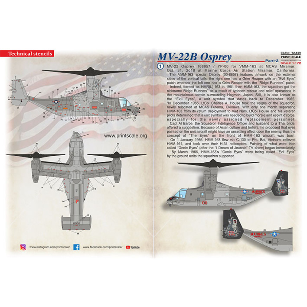 MV-22B Osprey Part-2 / 72-439, MV-22 Osprey 168657 / YP-00, MV-22 Osprey 168238/ EG 00, Scale: 1/72