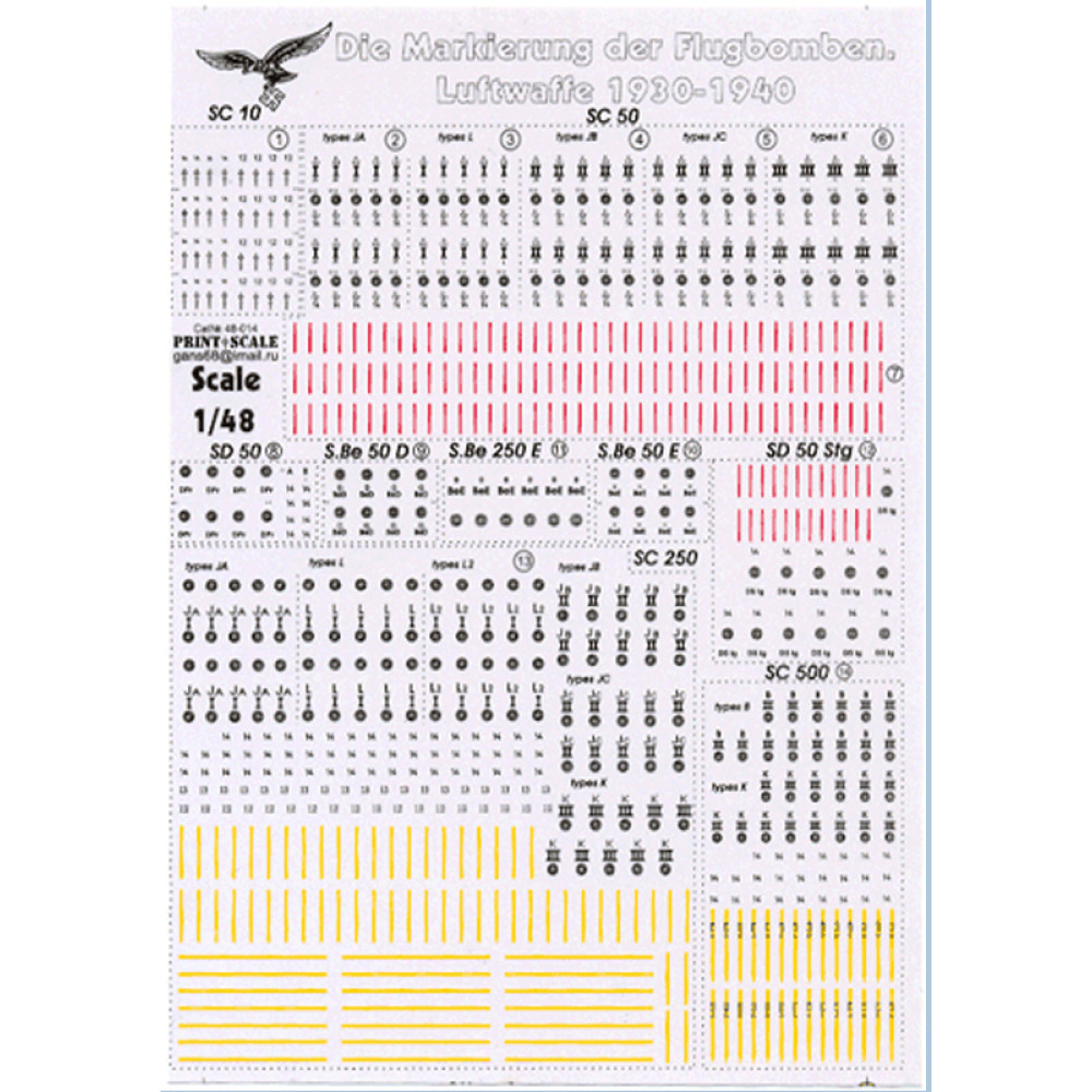 Luftwaffe Bomb Markings and Technical Inscriptions 1930–1940 48-014 1/48
