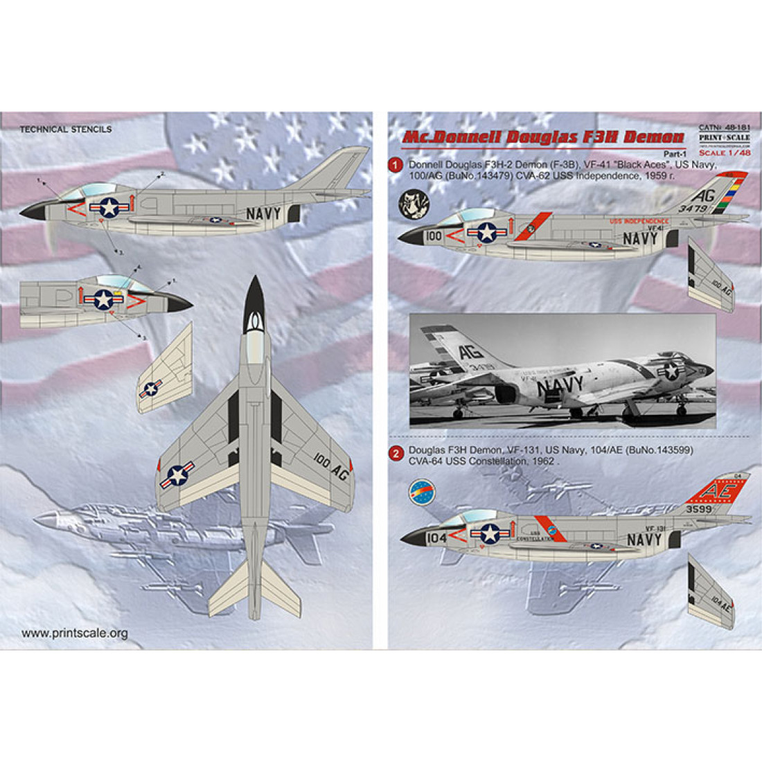 McDonnell F3H Demon Part-1 / 48-181: VF-41 Black Aces, VF-131, US Navy, Scale: 1/48