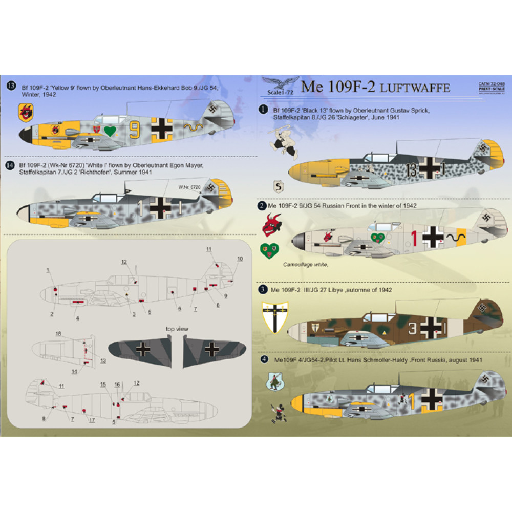 Me 109 F-2 Luftwaffe / 72-048 - Buy Online at Printscale.org, Scale: 1/72