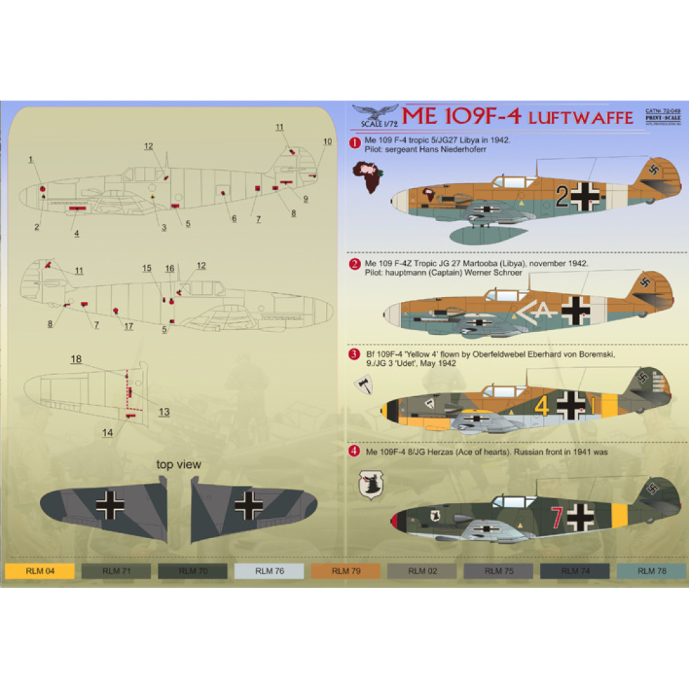 Me 109 F-4 Luftwaffe / 72-049 - Buy Now at PrintScale.org, Scale: 1/72