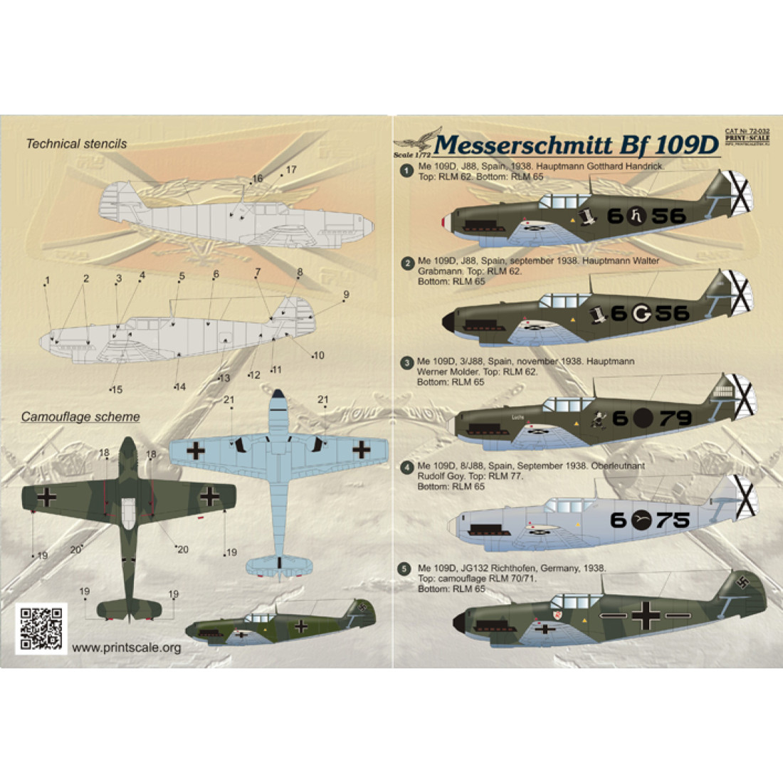 Messerschmitt 109-D / 72-032 and 1. Me 109D, J88, Spain, 1938, Scale: 1/72