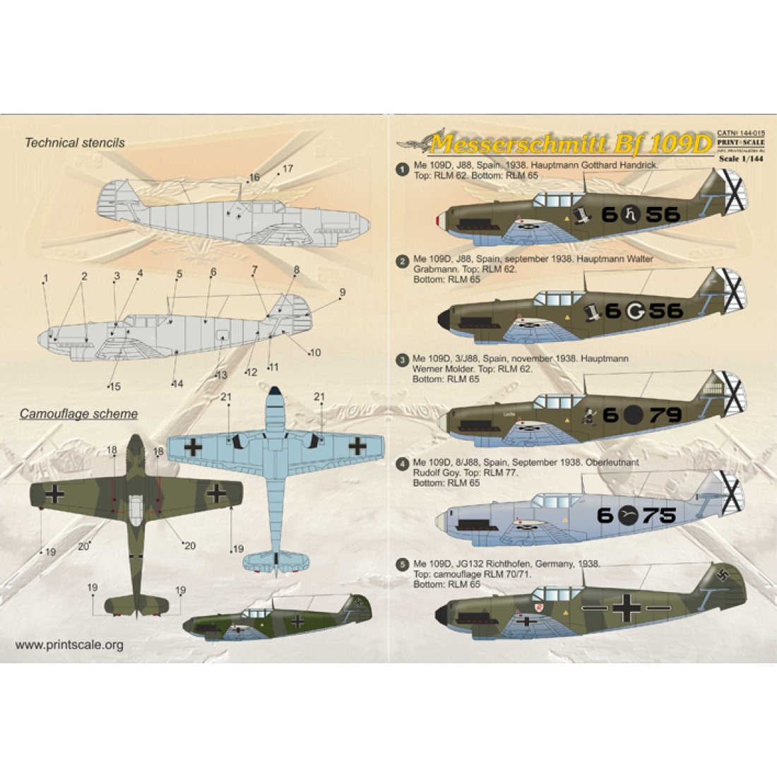 Messerschmitt Bf 109 D Decals 1/144 Legion Condor 144-015