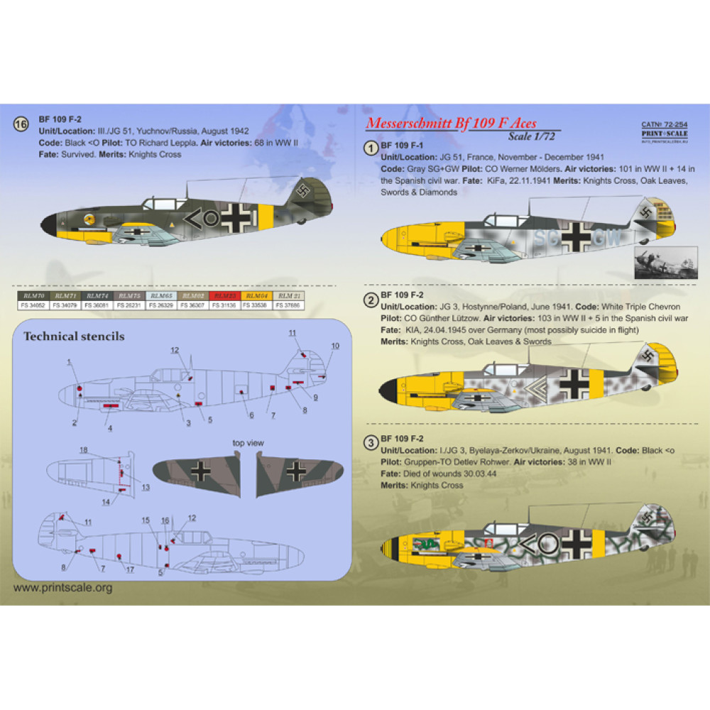 Buy Messerschmitt Bf.109 F Aces / 72-254 / at www.printscale.org, Scale: 1/72
