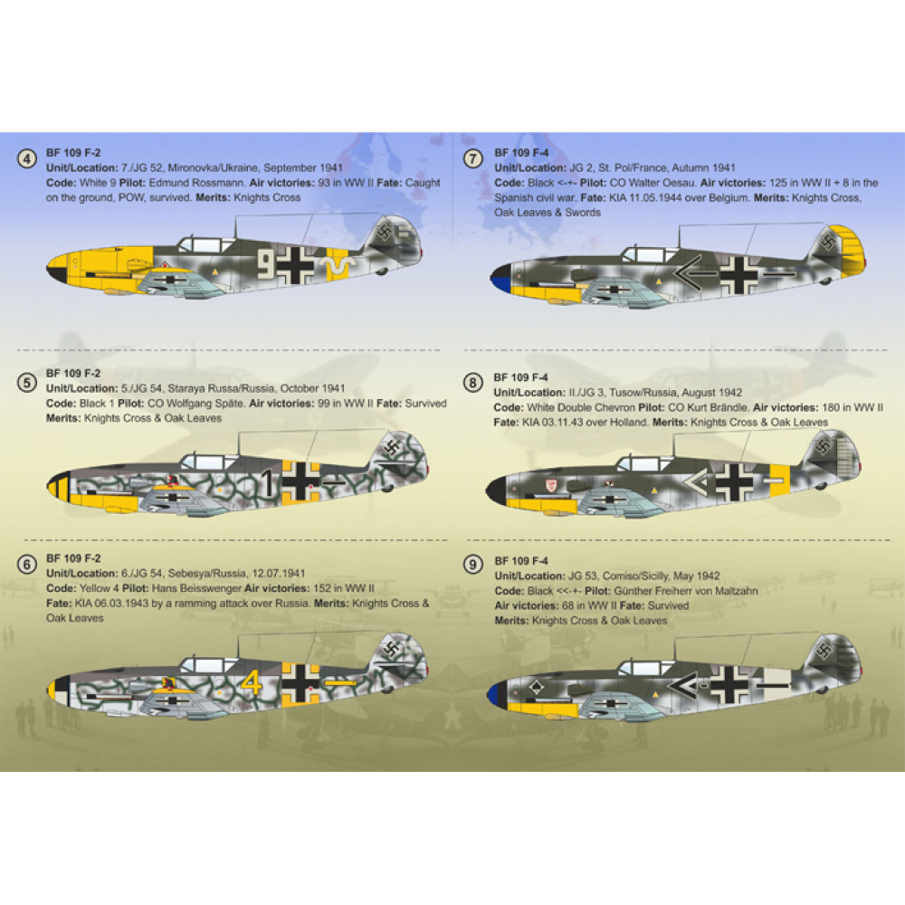 Messerschmitt Bf 109 F Aces Decals 1/72 WWII Luftwaffe