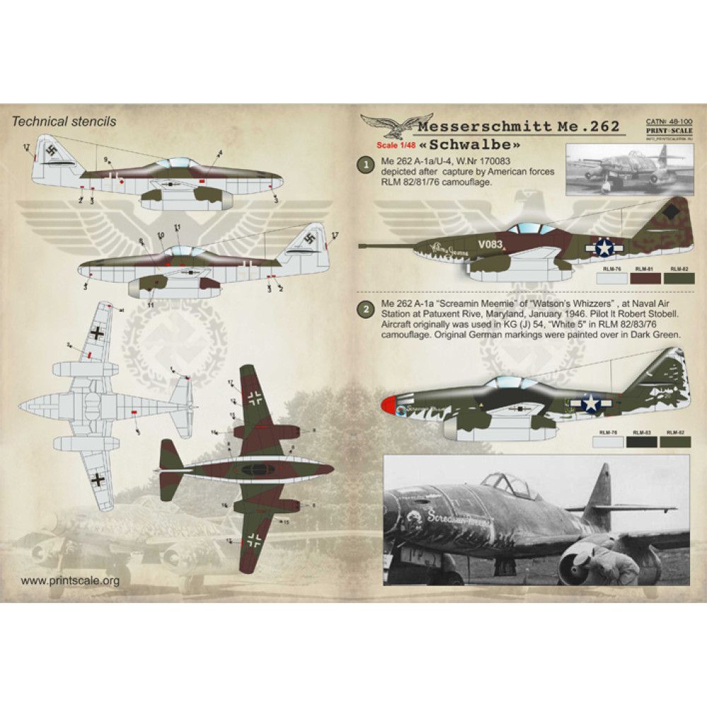Buy Messerschmitt Me.262 «Schwalbe» / 48-100 Models at Printscale.org ...