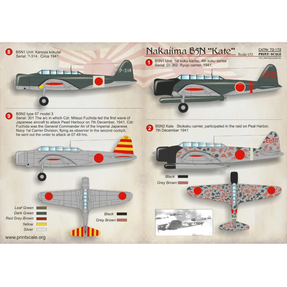 Nakajima B5N Kate / 72-172 / WWII Aircraft Models, Scale: 1/72