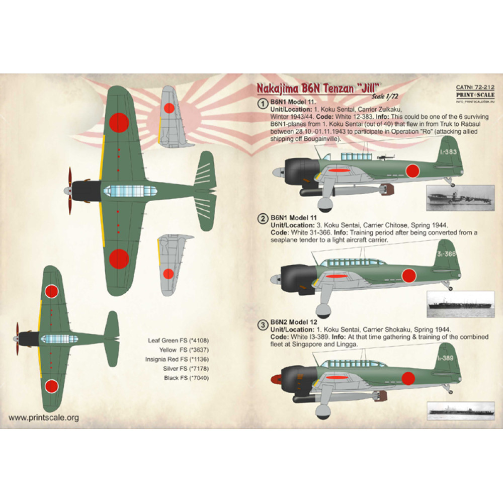 Nakajima B6N Tenzan Jill 1/72-212 | Printscale.org, Scale: 1/72
