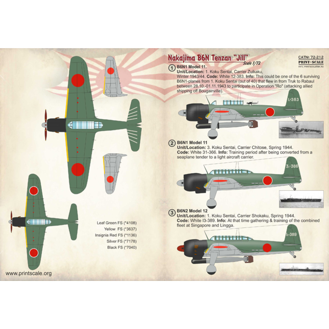 Nakajima B6N Tenzan Jill 1/72-212 | Printscale.org, Scale: 1/72