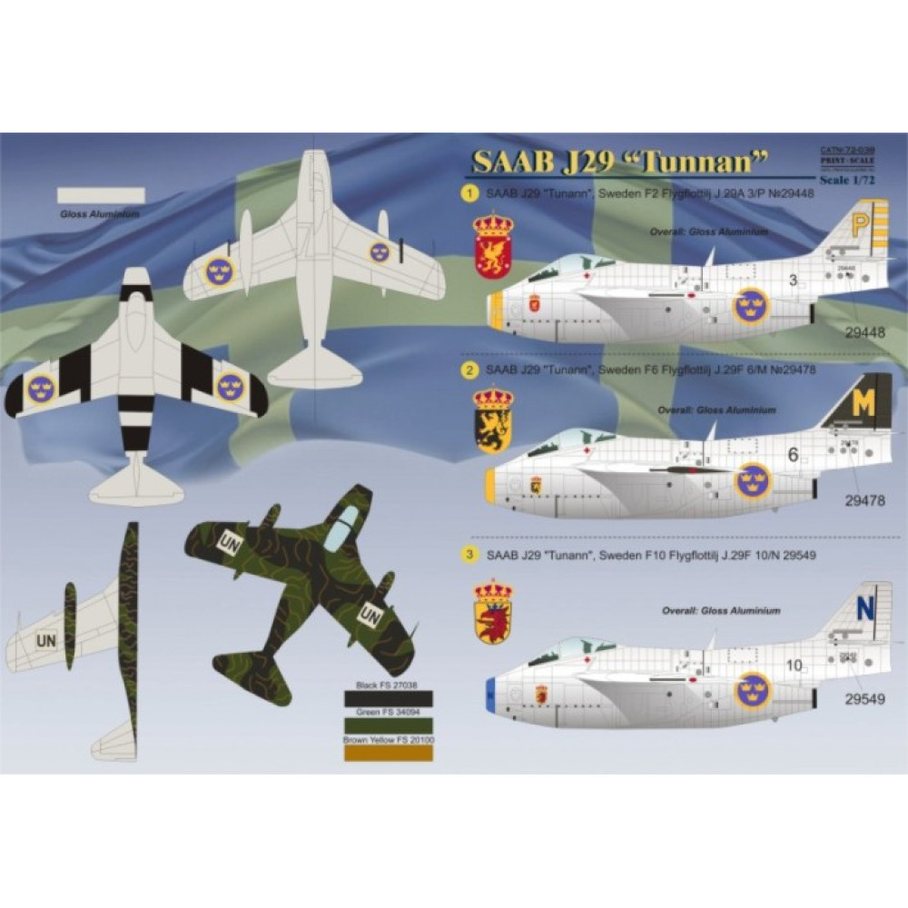 SAAB J29 "Tunnan" - Swedish Fighter Jets | Printscale.org, Scale: 1/72