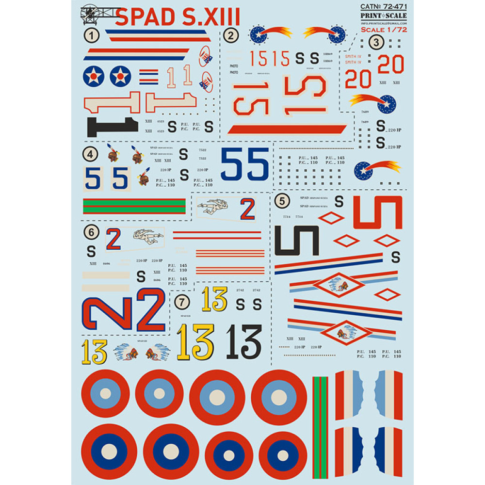 SPAD S.XIII Decals 1/72 USAS WWI 72-471