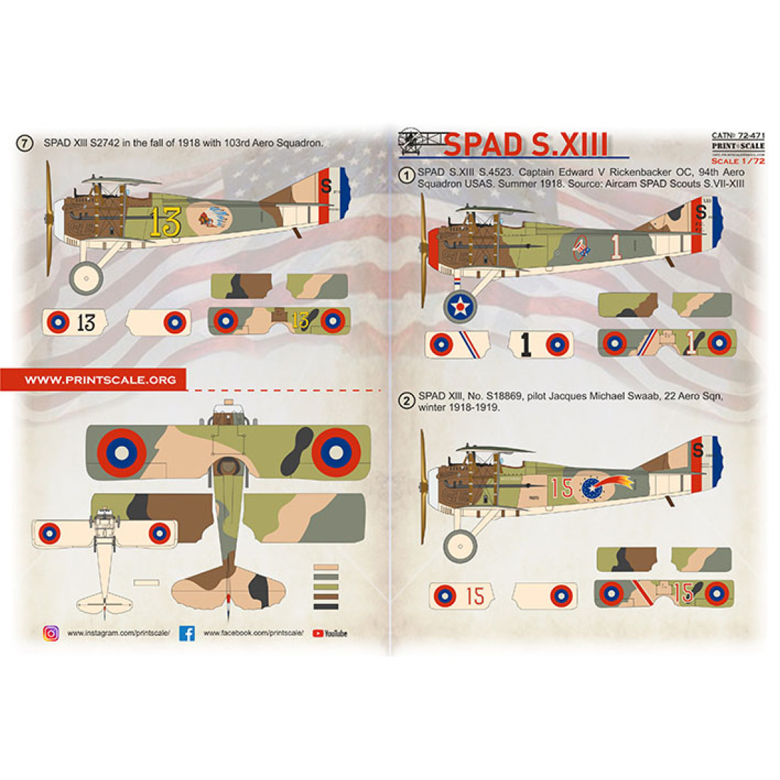 SPAD S.XIII Decals 1/72 USAS WWI 72-471