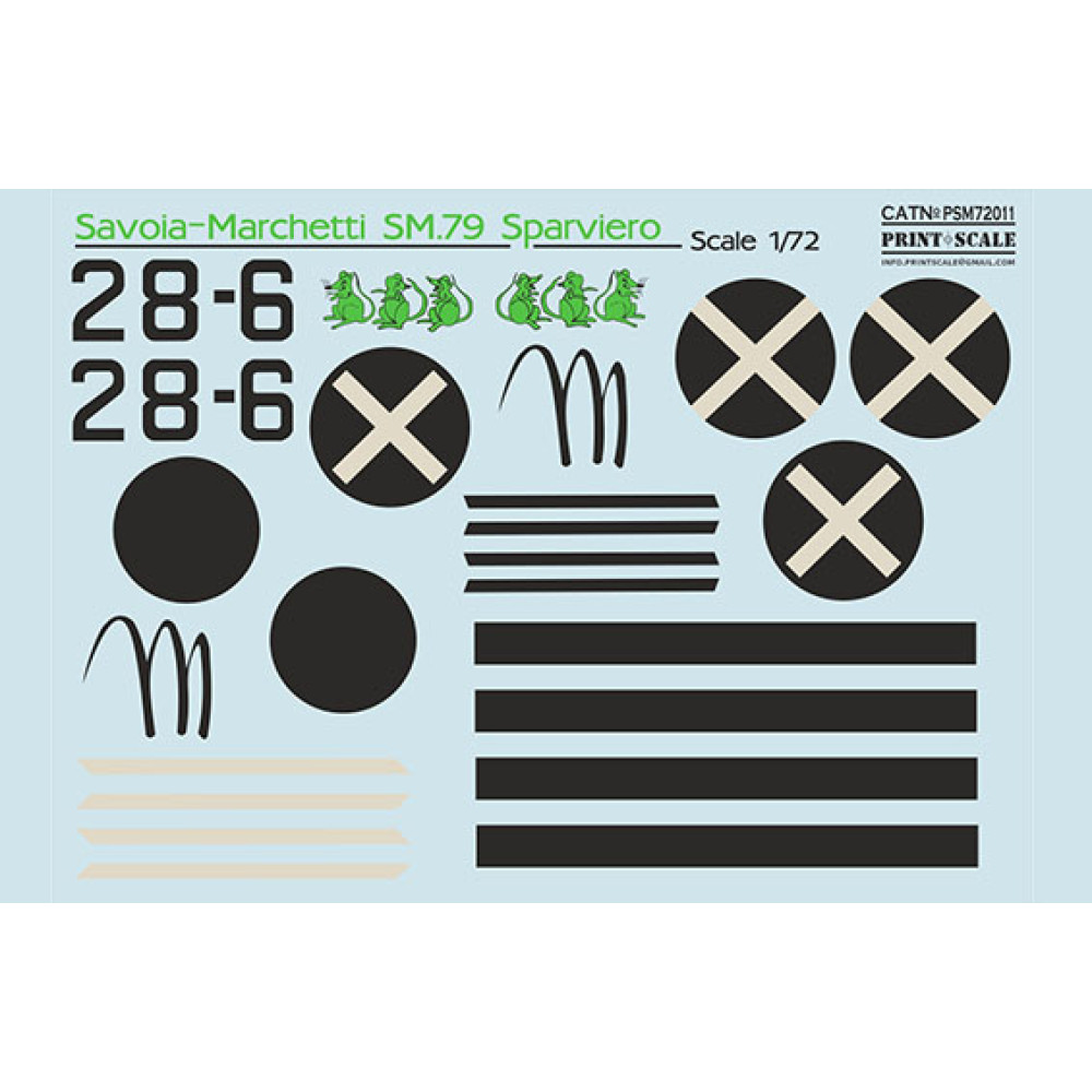 Buy Savoia-Marchetti SM.79 Mask + Decals PSM72011 & SM.79 Squadriglia at Printscale.org, Scale: 1/72