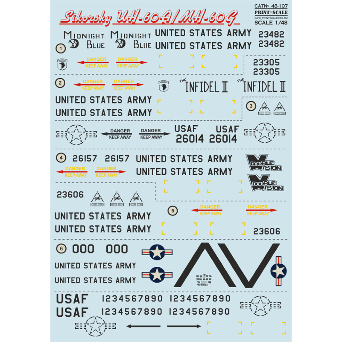 Buy Sikorsky UH-60A/MH-60G 48-107 Decals | printscale.org, Scale: 1/48